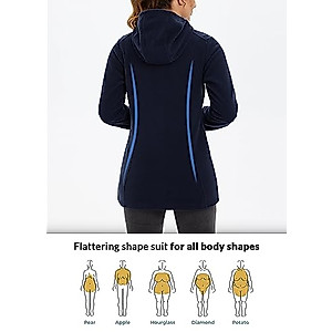 BALEAF Women's Fleece Jacket Long Zip Up Hoodie Lightweight Thermal Sweater Coat for Hiking Travel Navy Blue XL