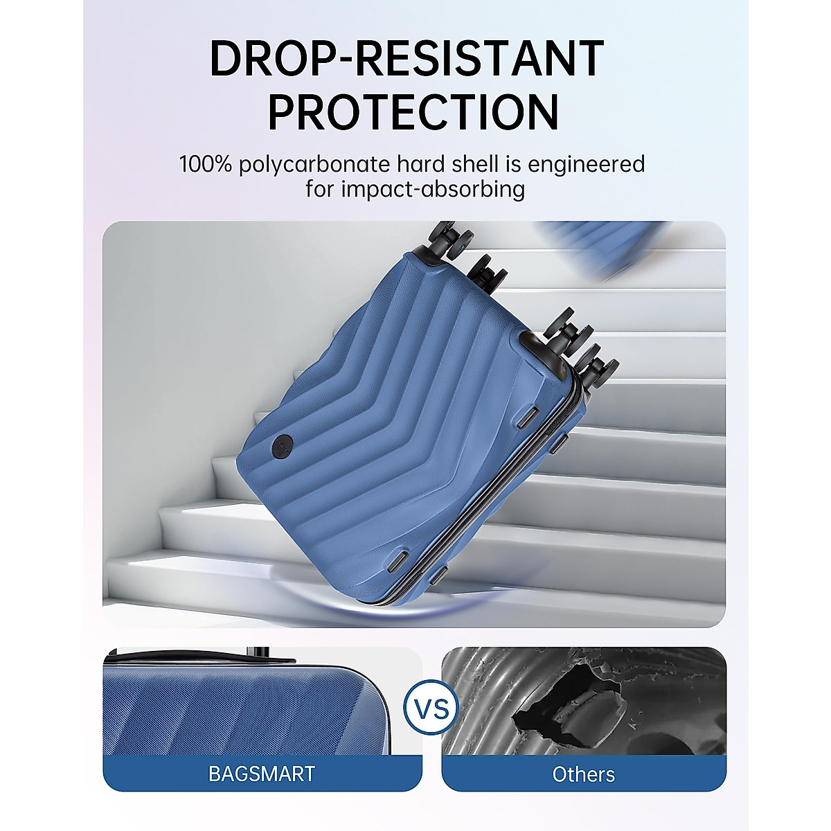 BAGSMART Carry On Luggage 22x14x9 Airline Approved,PC Hardside Suitcase,20 Inch Luggage with Spinner Wheels, Lightweight Travel Suitcases for Men Women,Navy Blue