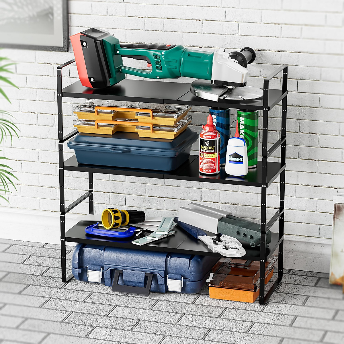 SANNO Expandable Cabinet Shelf Rack,Large Kitchen Cupboard Organizer Stackable Counter Shelf Organizer large Expandable Shelves Cupboard Organizer Rack, Black, 3 pack