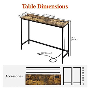 Lifewit 39.4” Console Entryway Table with 2 Power Outlets and 2 USB Ports,Industrial Narrow Sofa Table for Hallway, Living Room,Bedroom,Kitchen, Metal Frame, Rustic Brown, Easy Assembly