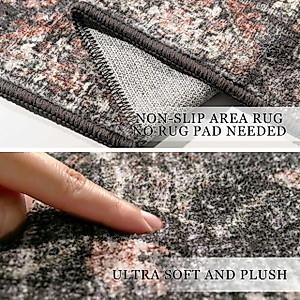 Castage Black Rug 3’x5’ Washable Area Rugs for Bedroom Living Room Kitchen Entryway Bathroom Boho Small Vintage Aztec Distressed Laundry Room Red Carpet Soft Non Slip