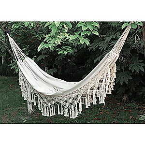 Hiplus Handmade Boho Large Brazilian Macrame Fringe 2 Person Double Deluxe Hammock Swing Net Chair for Beach, Yard, Bedroom, Patio, Porch, Indoor, Outdoor, Wedding Decor 79" Lx 59" W