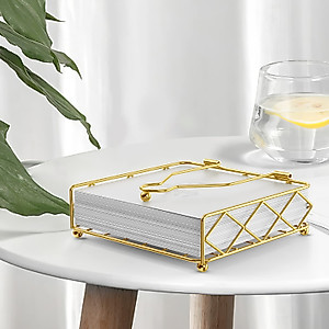 Lxmons Modern Napkin Holder for Tables, Horizontal Tissue Dispenser for Kitchen Countertop, Dining or Picnic Table Décor, Metal Paper Napkin Organizer for Restaurant, Flat Cocktail Napkin Caddy, Gold
