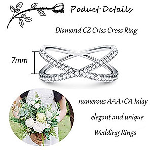 LOYALLOOK 4PCS Stainless Steel Stacking Wedding Band Rings Women CZ Criss Cross Ring Women Engagement Eternity Knuckle Mid Ring Set, Size 7