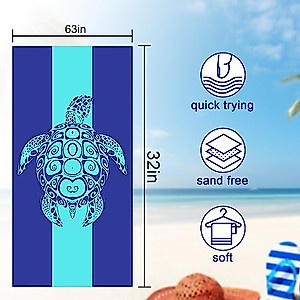 FEERNICH Beach Towels, Microfiber Beach Towels-Quick Dry Sand Free Super Absorbent Towels, Travel Towels Oversized Beach Blanket(63" x 32") Lightweight Towels for Swimming Sports Beach Camping