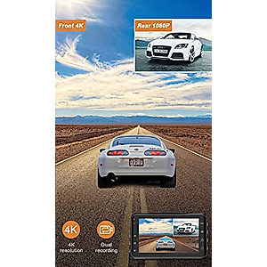 Penemay Dash Cam Front and Rear 4k WiFi, 3 Inch Dash Camera for Cars with 1080P Rear Camera, Dual Dash Cam Included 64GB Micro SD Card, Dashboard Camera with Night Vision, Parking Monitor