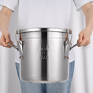 DYNAMI 304 Stainless Steel Airtight Canister, 3.2Gal Canisters Container with Lids and Sturdy Locking Clamp,Bucket Food Storage Containers Airtight for Rice, Flour, Grain, Coffee Bean(12L)