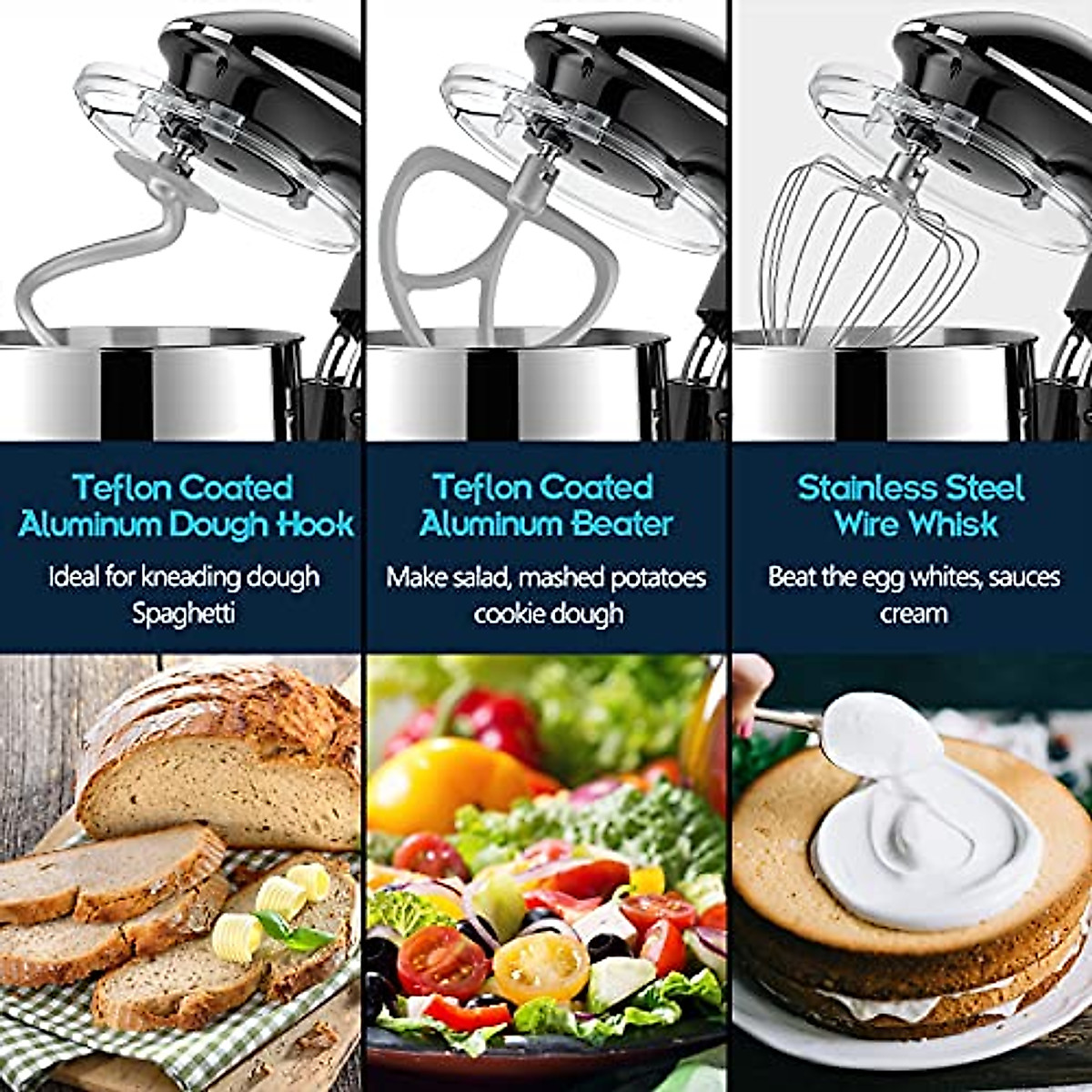 HOWORK 8.5QT Stand Mixer, 660W 6+P Speed Tilt-Head, Electric Kitchen Mixer With Dishwasher-Safe Dough Hook, Beater, Wire Whip & Pouring Shield (8.5 QT, Black)