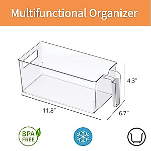 vacane 2 Pack Refrigerator Organizer Bins with Silicone Handle,Plastic Pantry Organization and Storage,BPA-Free Multi-Use Organizer Bins,Kitchen Containers for Fruit,Vegetable