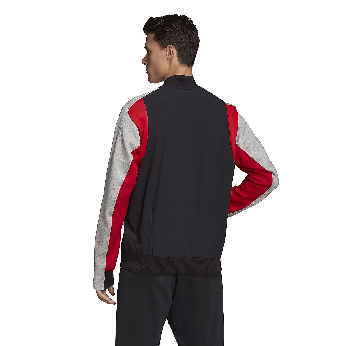 adidas Men's Varcity Jacket Black/Medium Gray Heather/Scarlet Small