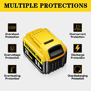 2Pack DCB200 9.0Ah Battery Replacement for Dewalt 20V Max Battery Lithium Ion Compatible with Dewalt Battery DCB204 DCB206 DCB201 DCB203 DCD DCF DCG Series Cordless Power Tools