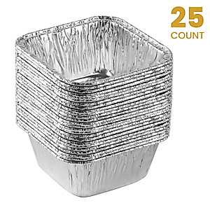 Plasticpro Disposable 4.25'' X 4.25 X 2'' Inch Square Aluminum Tin Foil Baking Pans Bakeware - Cookware Perfect for Baking Cakes,Brownies,Bread, Meatloaf, Lasagna, Pack of 25