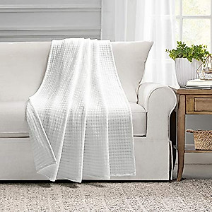 Lush Decor Solid Kantha Pick Stitch Yarn Dyed Cotton Woven Throw Blanket, 60" x 50", Off-White
