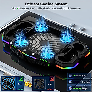 Cooling Fan Charging Stand for Xbox Series X Console and Controller - Vertical Cooler System & Charger Station with 15 RGB Light Modes, 2 Batteries and 3 Holders for Xbox Series X Accessories Storage
