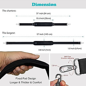 ZINZ Shoulder Strap, 57" Padded Adjustable Shoulder Bag Straps Replacement for Bags with D-Ring (Black, 001)