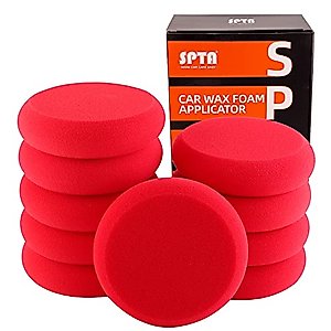 SPTA Foam Applicator Pads, 4 Inch Round Shape Side Pressing Hand Polishing Red Sponge Pads Kit Detailing Buffing Pads for Waxing Polishing Paint Ceramic Glass Cleaning, Pack of 10 -HPWR10