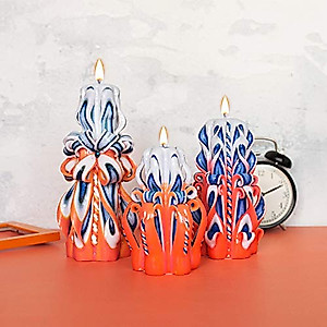 Orange Blue White Carved Candles 6" Eco Friendly Materials Unscented for Stress Relief Decoration Friend