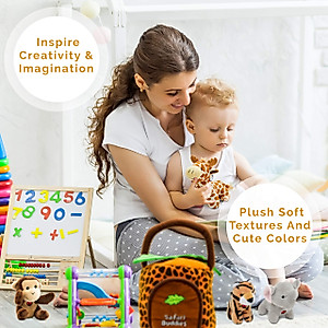 Hoovy Plush Jungle Animals Toy Set (5 Pcs) with Carrier for Kids|Stuffed Monkey, Giraffe, Tiger & Elephant|Great for Boys & Girls