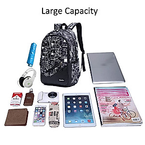 Ozmego Boys School Backpacks Midlle School College Bookbag for Teens Boys Girls (Black Print)