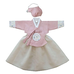 Hanbok Dress Baby Girl 100th Days Birth Party Celebration Korea Traditional Baby Pink Beige