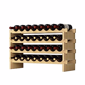 soges Wine Rack 32 Bottle Stackable Wine Storage Wood Wine Display Racks Free Standing Wine Shelf, BY-WS4832M