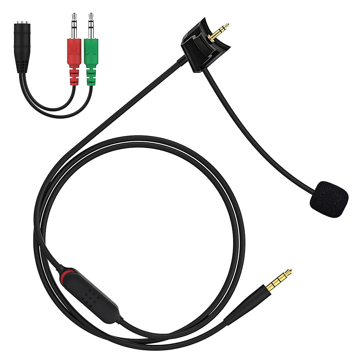 QC35 Boom Mic Cable with 3.5mm Splitter adapter Compatible with Bose QuietComfort 35 II (QC35 II) & QuietComfort 35 (QC35) Headphones, Boom Microphone Cable for PC, Laptop, PS4, PS5, Xbox One, 4ft