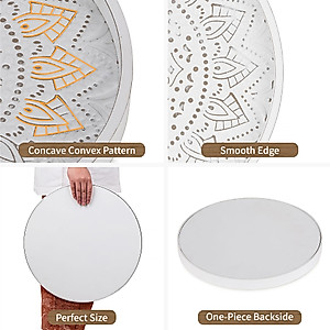 Hanobe Decorative Coffee Table Tray: Round Wood Trays for Boho Home Decor White Farmhouse Rustic Centerpiece for Living Dining Room Ottoman Kitchen Counter 12 Inch