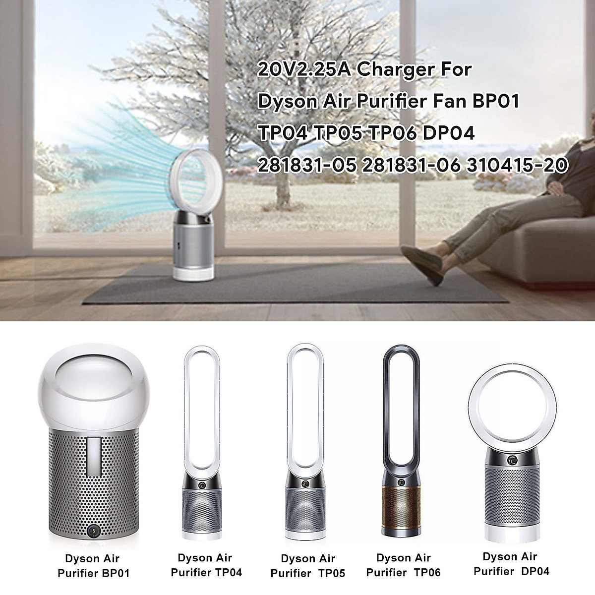 TAIFU 20V AC Adapter Charger for Dyson Air Purifier BP01 TP04 HP04 AM09 TP05 TP06 TP07 HP06 DP04 PH02 PH01 PH03 PH04 PH09 HP09 TP09 HP07 TP10 Dyson Air Purifier Fan/Air Purifier Power Supply Cord