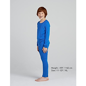 LAPASA Boys Thermal Underwear Set Fleece Lined Long John Base Layer Top Long Sleeves & Bottom Ski Winter Extreme Cold B03 9-10 Years Blue B