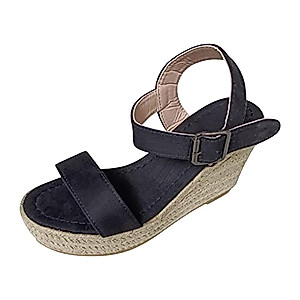 NOLDARES Sandals for Women Summer Casual Wedge Buckle Strap Hiking Platform Sandal Beach Travel Weaving Sandals Black 10.5