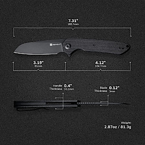 SENCUT Kyril Pocket Folding Knife for EDC, Design by Ferrum Forge Knife Works, Liner Lock Small Knife with Clip, Black Stonewashed Blade with Micarta Handle Everyday Carry Knife for Men Women, Lightweight for Indoor Outdoor Gift S22001