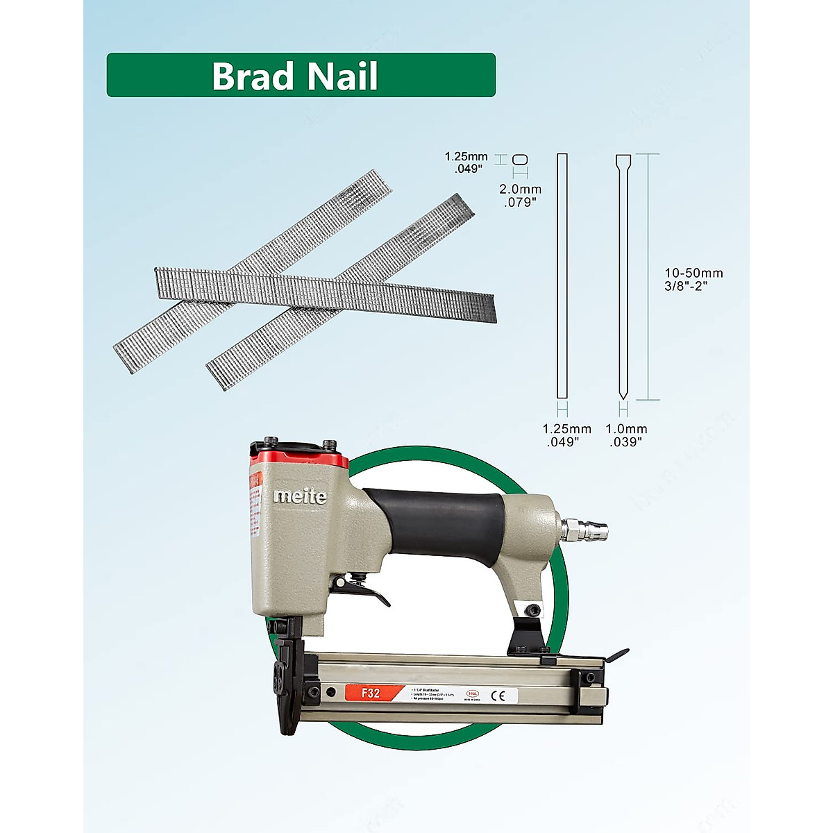 meite 18 Gauge Brad Nails, 1/2-Inch 18GA Brad Nails, Galvanized Nail Gun Nails for Pneumatic, Electric Brad Nailer Gun (5,000 Counts)