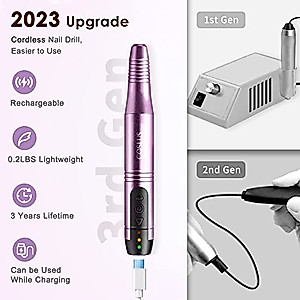 Cordless Nail Drill Electric File: Professional for Acrylic Gel Dip Powder Nails Portable Nail Drill Machine Kit for Manicure Pedicure Nail Set with Everything Rechargeable Lightweight