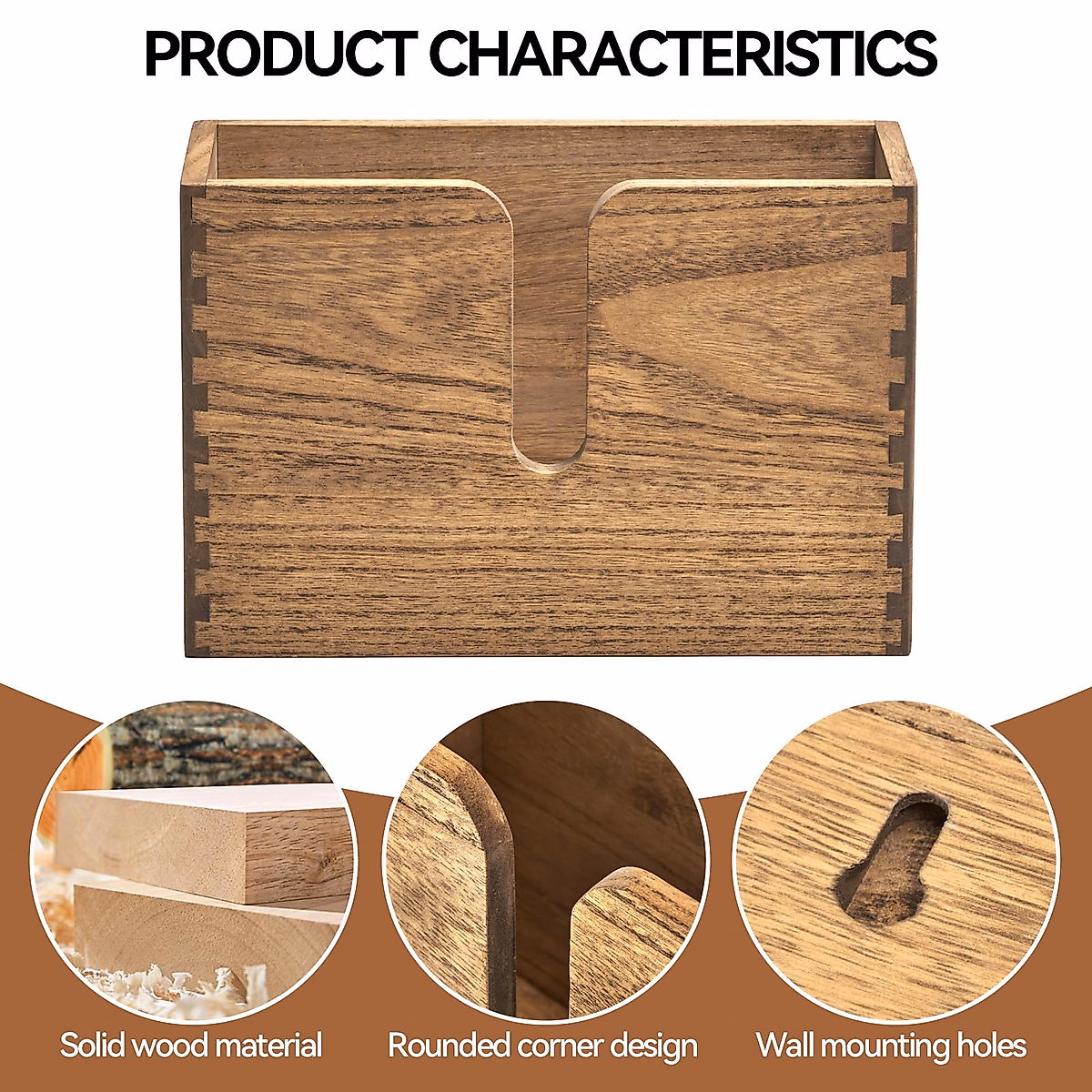 Kirigen Wood Wall Mounted Paper Towel Dispenser CZH-DBR- Dark Brown Paper Towel Holder Countertop for Kitchen Restroom Decor and Bathroom - Holds C Fold, Z Fold, Trifold Hand Tissue Napkins