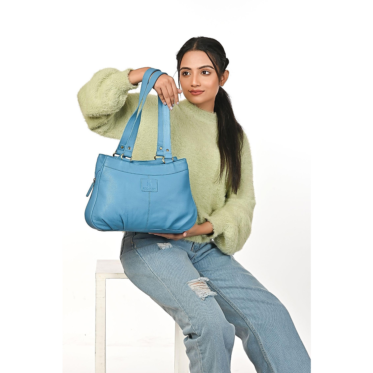 ROLANDO Dalia Women's Top-Handle Leather Handbag (Turquoise)