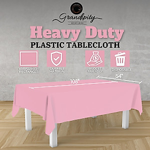 Grandipity Pink Plastic Table Cloth Disposable (6 Pk) 54in x 108in Plastic Tablecloths for Rectangle Tables - Premium Party Table Cloths Disposable for 6ft to 8ft Rectangle Tables