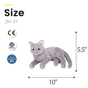 Easfan Realistic Cat Stuffed Animal Lifelike Lying Kitten Plush Toy Grey Cute Kitty Toy Birthday Holiday Kids Boys Girls, 10''