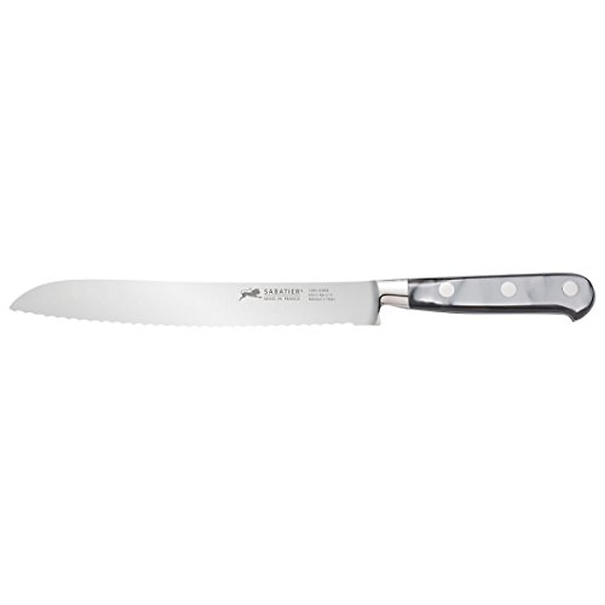 Sabatier - 5137482 Sabatier Triple Rivet Stainless Steel Serrated Bread Knife with Mother of Pearl Inspired Handle, 8-Inch, Silver Gray