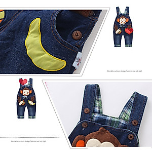 KIDSCOOL SPACE Baby Boy Girl Jean Overalls,Toddler Denim 3D Monkey Dungarees Pants,Blue,18-24 Months