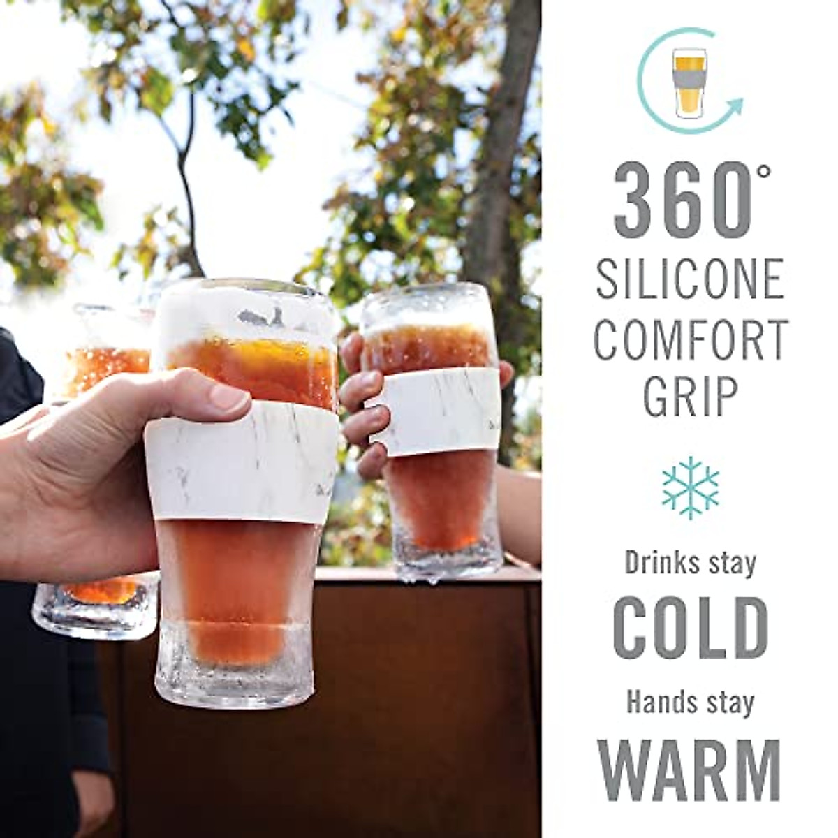 Host Freeze Beer Glasses, 16 ounce Freezer Gel Chiller Double Wall Plastic Frozen Pint Glass, Set of 2, Marble