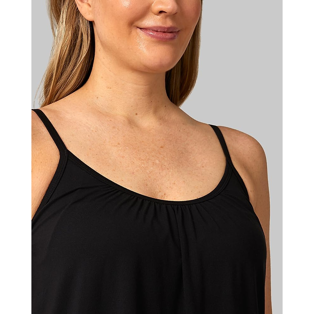 32 Degrees Cool Womens Shirred Flowly Relaxed Lounge Built-in Cups Shelf Bra Tank Cami, Black, Small