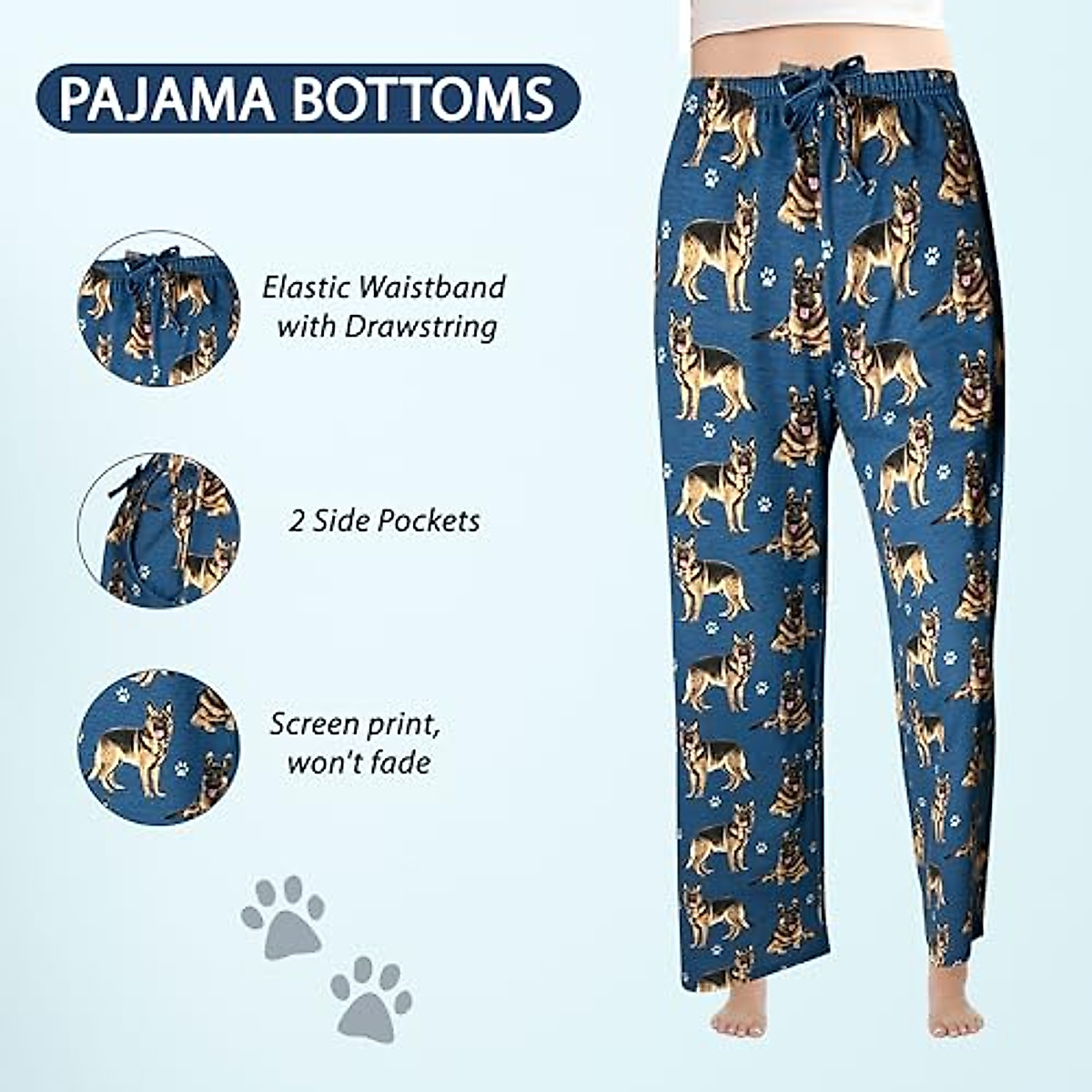 German Shepherd Pajama Pants – Cotton Blend - All Season - Comfort Fit Lounge Pants for Women and Men – German Shepherd Gifts
