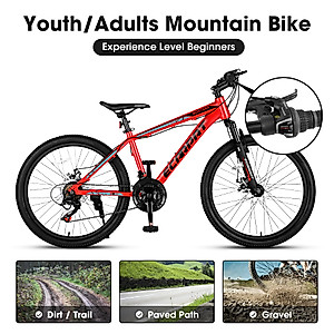 Ecarpat Mountain Bike 24 Inch Wheels, 21-Speed Trail Commuter City Mountain Bikes Aluminum Frame for Men Women Bicycles Disc Brakes Front Suspension