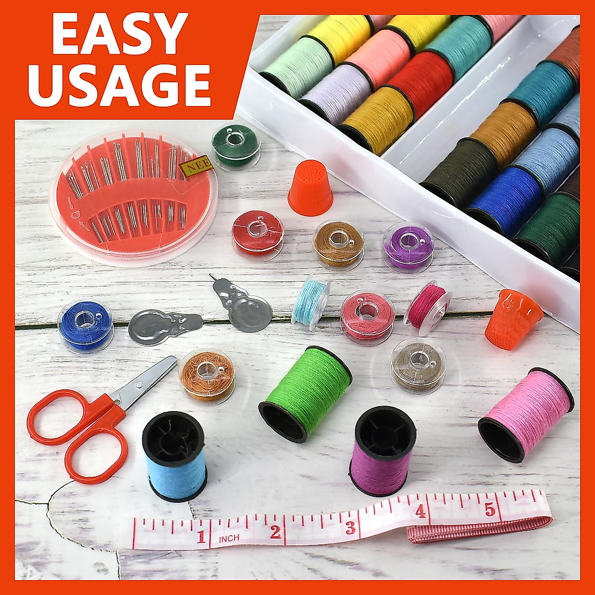 Renashed Sewing Kit with 100 Basic Sewing Accessories, 64 Spools of Thread Mini Sewing kit for Beginners,Traveller, Emergency, Whole Family to Mend and Repair