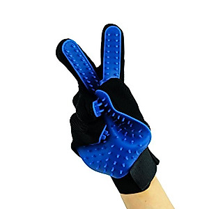 Happy Pet Grooming Glove - Gentle Deshedding Brush Glove - Efficient Pet Hair Remover Mitt - Massage Tool Perfect for Dogs & Cats with Long & Short hair (blue, Left hand)