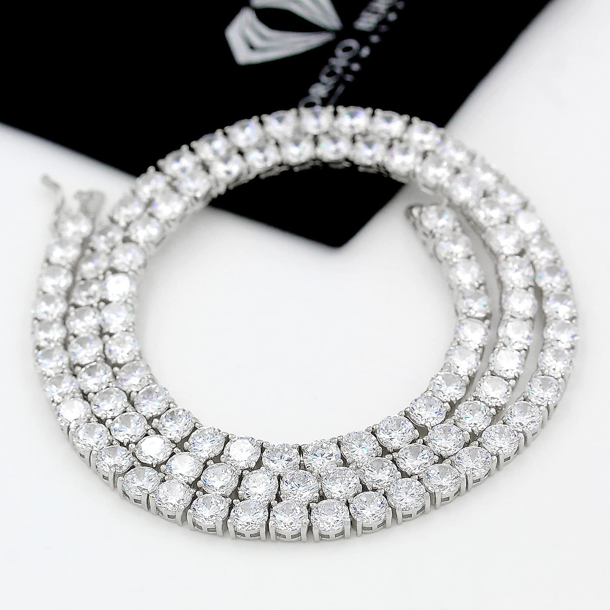 Giorgio Bergamo 925 Sterling Silver 5mm Tennis Necklace, Iced Out Round Cut CZ Cubic Zirconia Rhodium Plated Link Chain, (20)