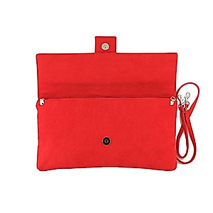 LONI Womens Fab Large Faux Suede Clutch Bag/Shoulder Bag In Dark Red