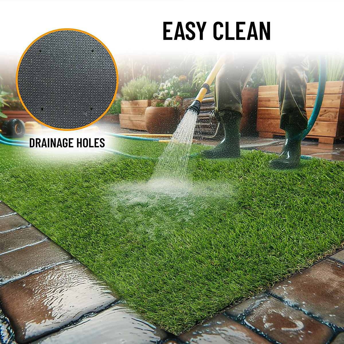 Ottomanson 2'7" x 4' Artificial Faux Grass Rug - Realistic Turf with UV Protection - Perforated for Easy Drainage - Durable, Hose-Off Synthetic Lawn Carpet for Indoor & Outdoor Use, Green