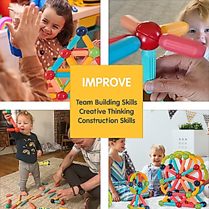 BrainSpark 64PCS DigitBuilders, Fun & Educational Magnetic Building Sticks and Balls for Kids STEM Learning, Montessori Preschool Toys