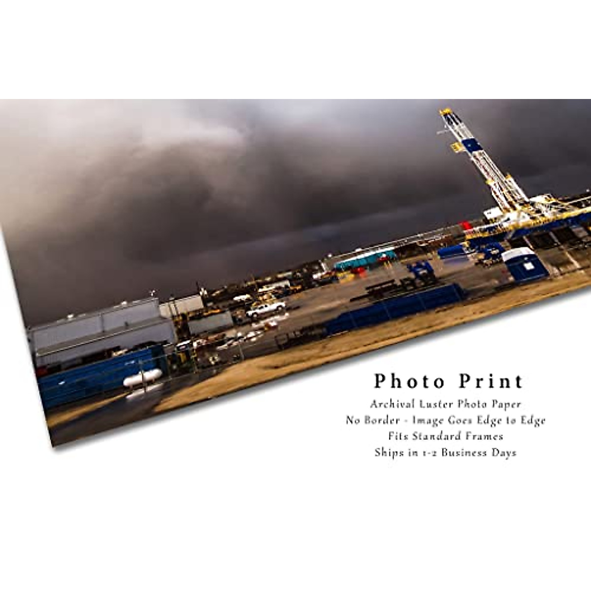 Oilfield Photography Print (Not Framed) Picture of Thunderstorm Passing Behind Drilling Rig on Stormy Day in Oklahoma Oil and Gas Wall Art Energy Decor (16" x 20")